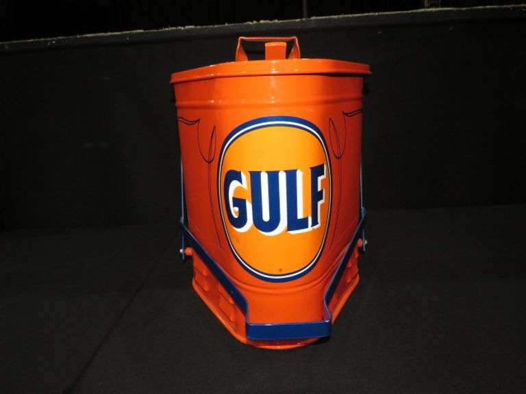 GULF SERVICE OIL RAG BUCKET / TRASH CAN - EXCELLENT CONDITION ...