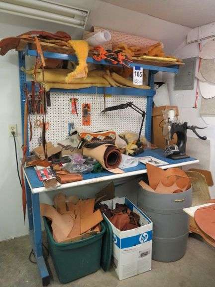 WORK BENCH WITH PEG BOARD BACK INCLUDES TIPPMANN BOSS HAND STITCHER ...