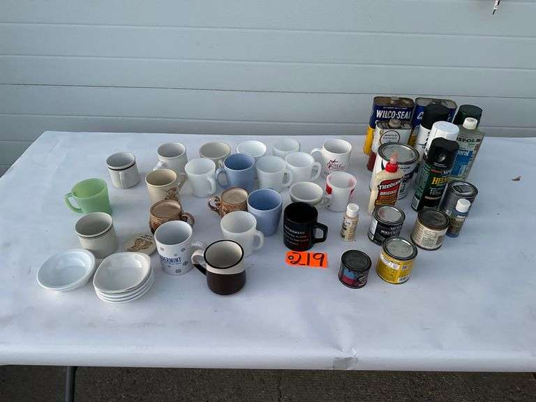 Coffee Mugs, Bowls, Paint, Stain - Meagher Auctioneers