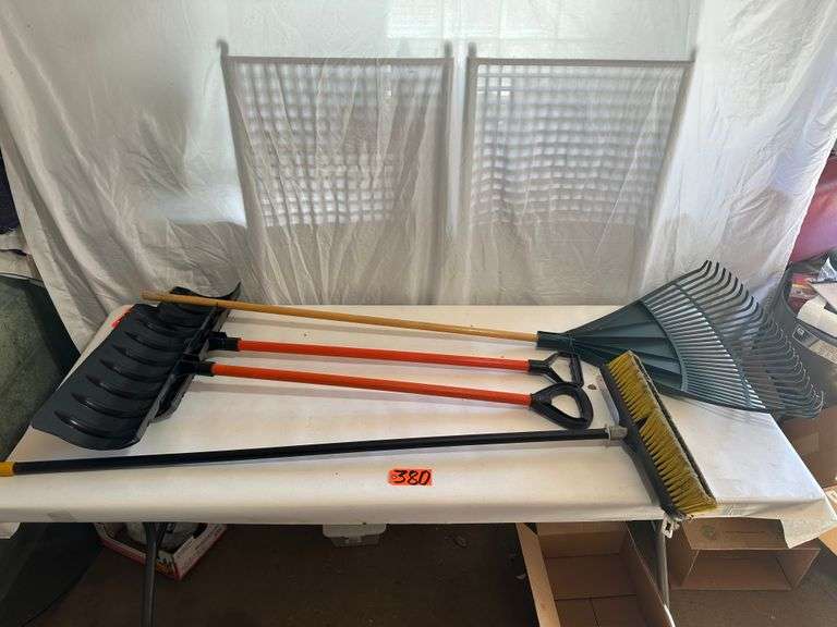 Push Broom, Rake, Shovels - Meagher Auctioneers