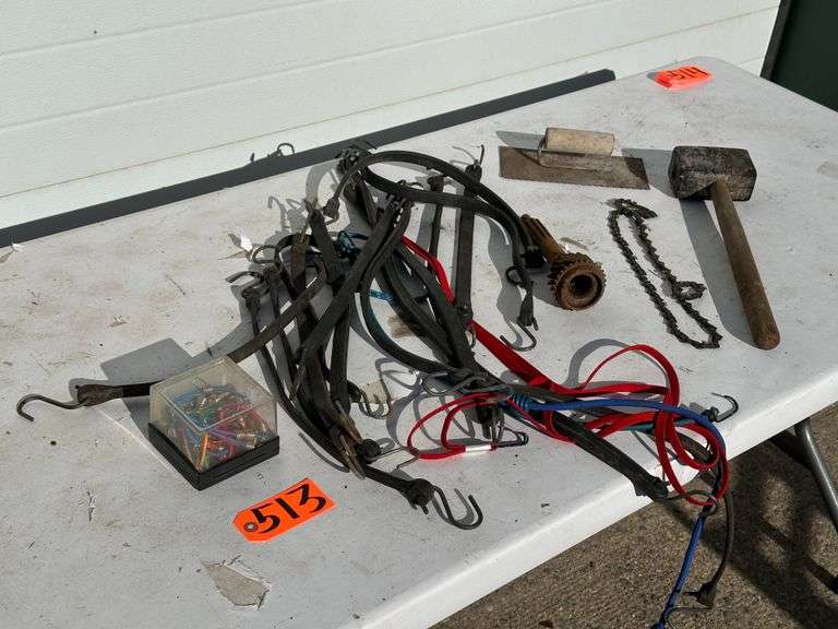 Bungee Straps, Trowel, Chainsaw Chain, Mallet - Meagher Auctioneers