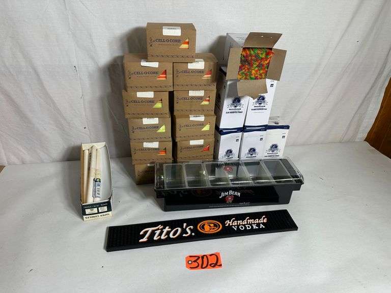 Jim Beam Bar Condiment Tray, Tito's Bar Mat, Drink Straws - Meagher ...
