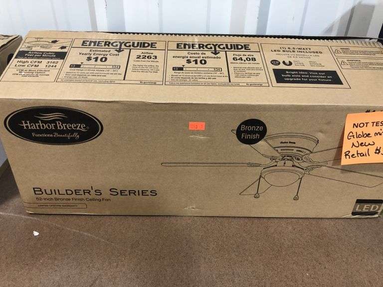 Harbor Breeze builders series ceiling fan missing globe 52 in ...