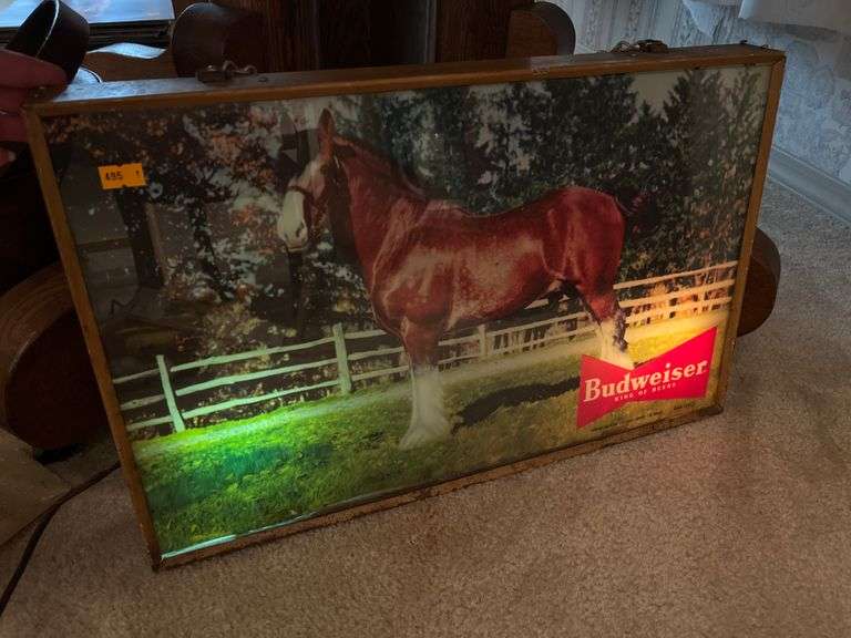 Antique Budweiser lighted sign with clydesdale horse, glass picture ...