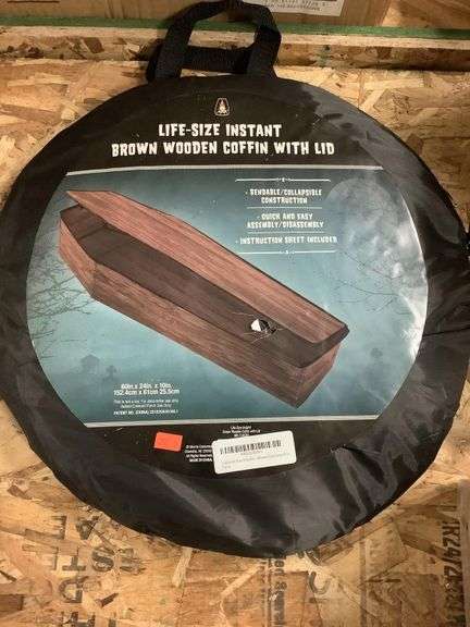 Pop up life-size instant brown wooden coffin with lid - Metzger ...