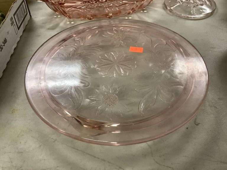 Pink pressed glass 10 inch cake plate - Metzger Property Services, LLC