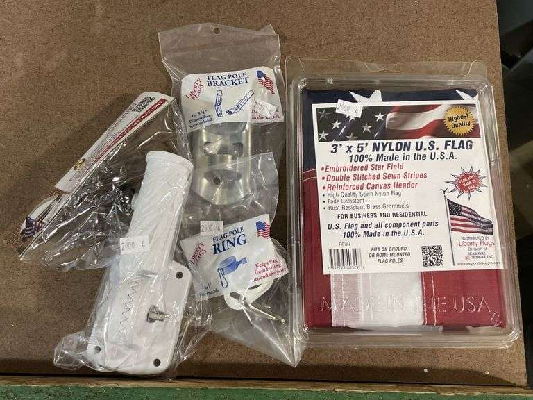 3 x 5 nylon US flag, flag pole ring 1 inch, 1 inch flag pole bracket ...