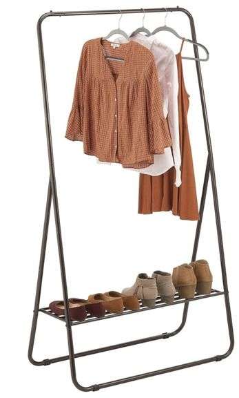 mDesign Garment Rack, Portable, Tall Vertical Storage Unit with Shelf ...