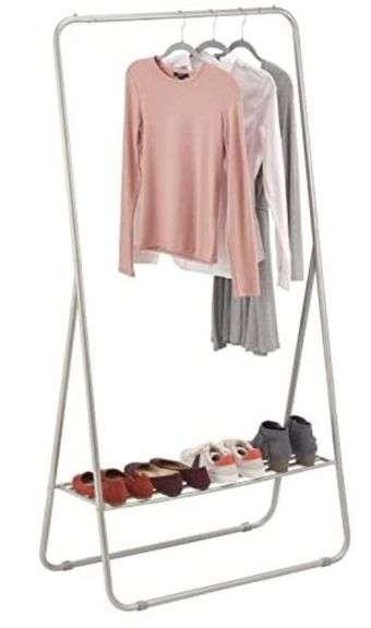 mDesign Garment Rack, Portable, Tall Vertical Storage Unit with Shelf ...