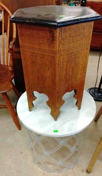 Pressed wood stand and Marble top plastic weave table - Metzger ...