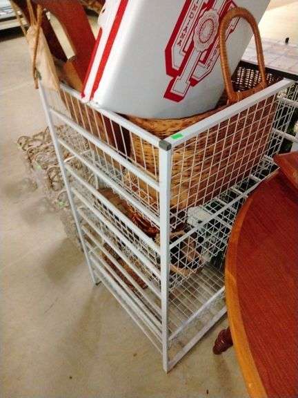 Metal rack, baskets, wall decor, IU stadium cushions - Metzger Property ...