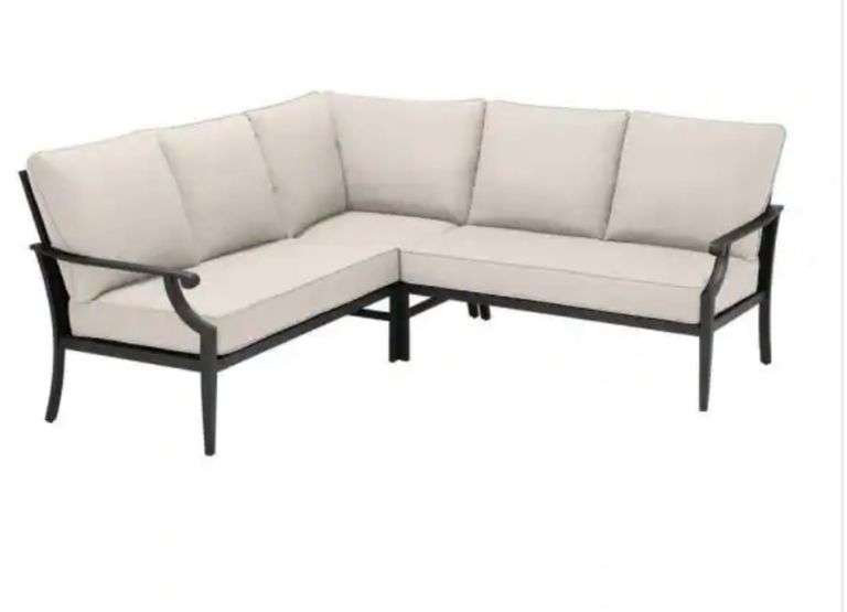 Hampton Bay Braxton Park 3-Piece Black Steel Outdoor Patio Sectional ...