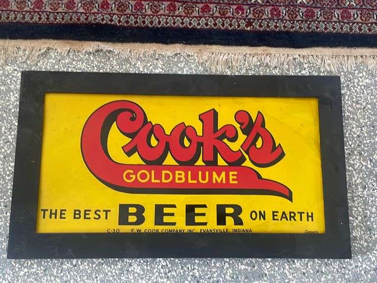 Cook’s Goldblume Beer sign, double-sided (metal is wrinkled) 18x32 ...