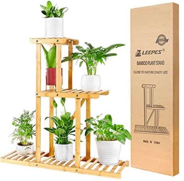 LEEPES Plants Stand Bamboo Shelf 3 Tier 6 Potted Flower Rack Multiple ...