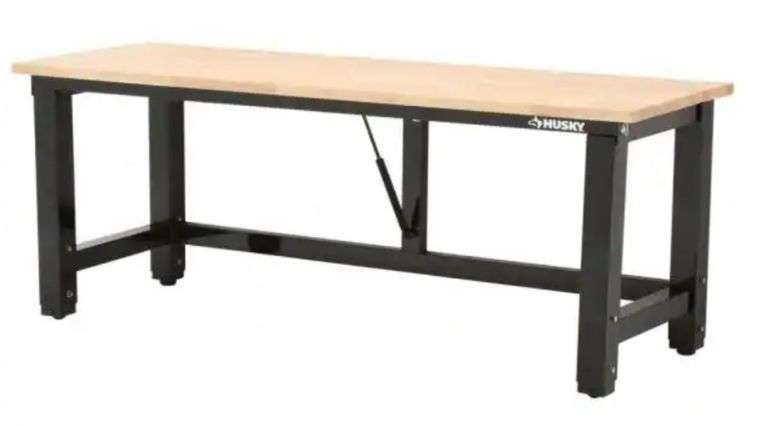 Husky 6 ft. Folding Adjustable Height Solid Wood Top Workbench in Black Metzger Property Services LLC