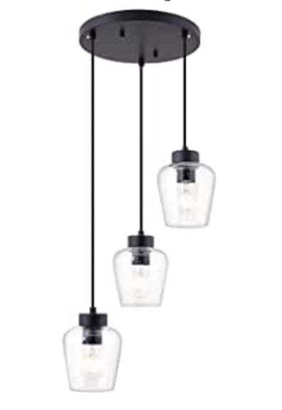 MOTINI 3 Lights Glass Pendant Light Cluster Chandelier Black and Gold ...
