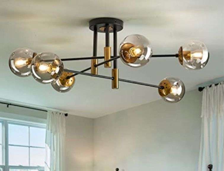 SZXYKEJI 6-Lights Glass Chandelier (MISSING 1-light) Modern Flush Mount ...