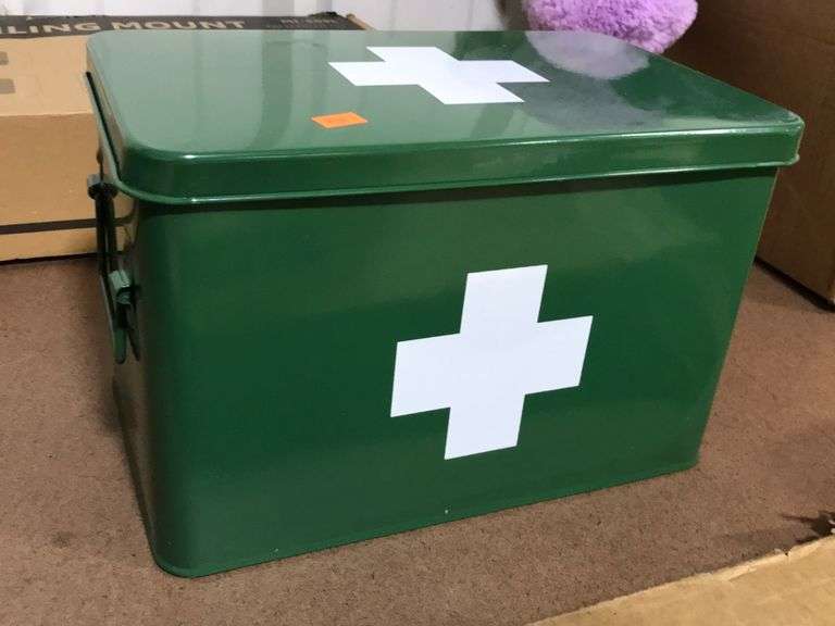 Flexzion First Aid Box Organizer, Empty 8.5 Inch Green Vintage First ...