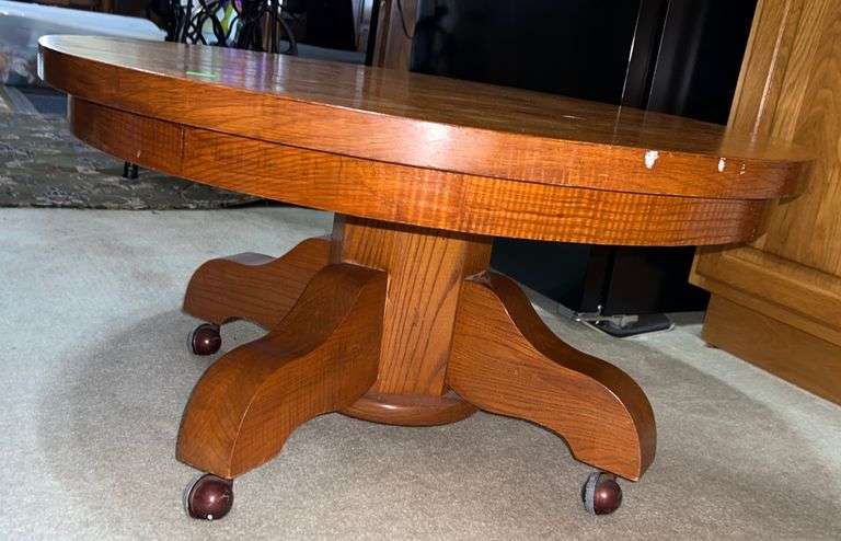 Pedestal Round Coffee Table on Rollers 32.75”x16.5” - Metzger Property Services, LLC