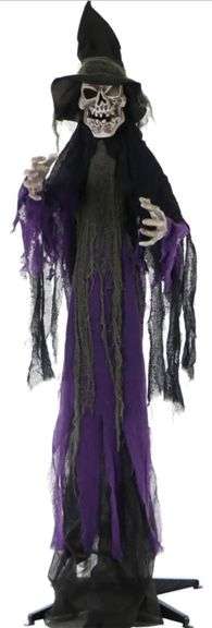 Haunted Hill Farm Life-Size Poseable Scary Skeleton Witch with Touch ...