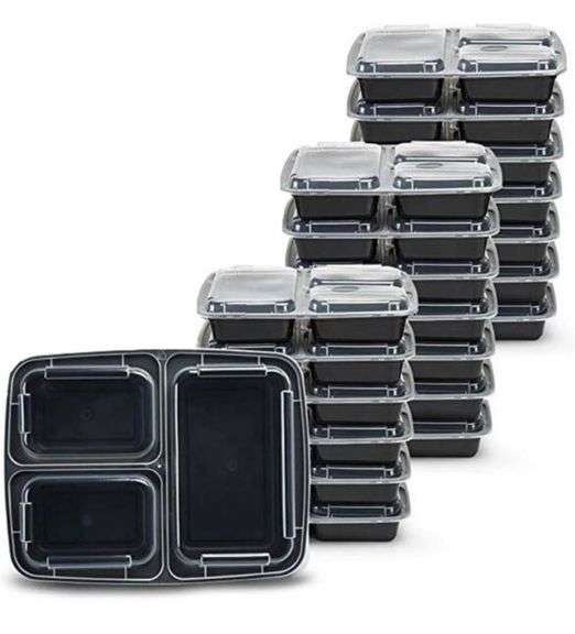 [150Pack] 32oz Meal Prep Containers, Black Plastic Container, 3 ...