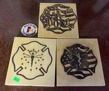Wood Fireman Plaques 7.24”x8” • E.M.S. First Responder Patch & Name ...