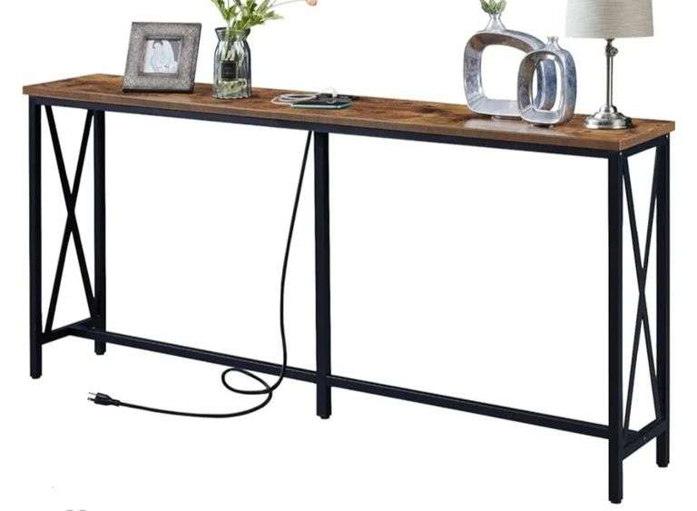 HOSEOKA Console Table with Storage,Led Nightstand with Charging Station ...