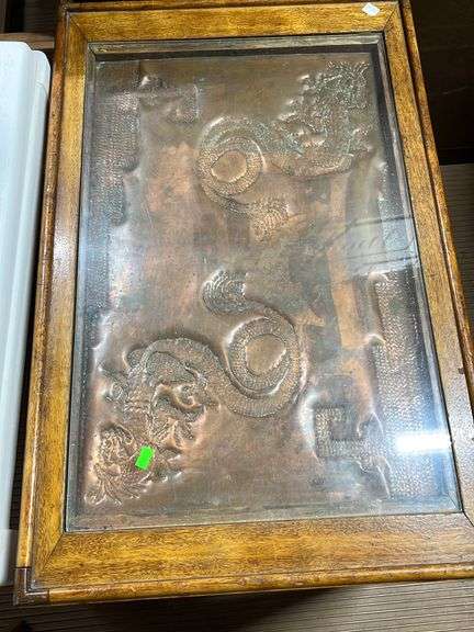 Hammered cooper inlay end table 30x19x19" glass cover - Metzger ...