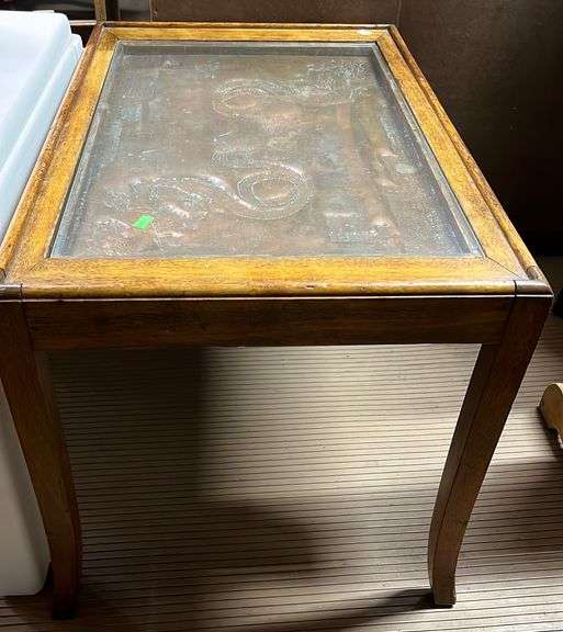 Hammered cooper inlay end table 30x19x19" glass cover - Metzger ...