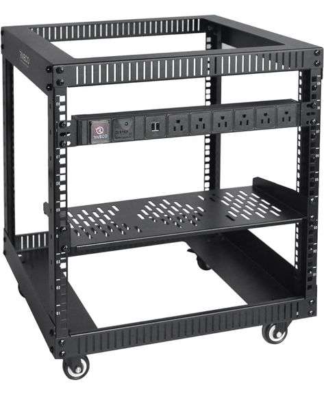 RIVECO Open Frame Server Rack with Wheels + PDU (8 Outlets) Power Strip ...