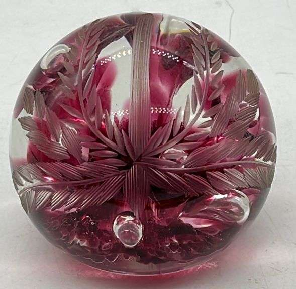 Joe Rice cut glass Rose paperweight 3" - Metzger Property Services, LLC