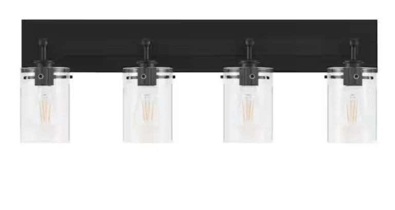 Hampton Bay Regan 29.25 in. 4-Light Matte Black Bathroom Vanity Light ...