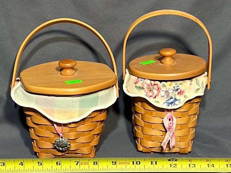 Two - Longaberger Hope Single handle baskets with lids • liners ...