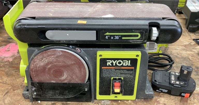RYOBI Corded 4 in x 36 in. Belt and 6 in. Disc Sander with Battery ...