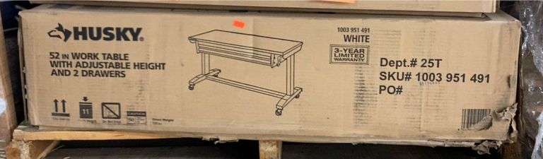 Husky 52 in. W x 24 in. D Steel 2-Drawer Adjustable Height Solid Wood ...