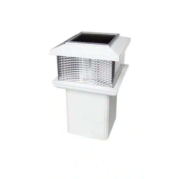 Veranda 4 in. x 4 in. White Plastic Square Solar Powered Adaptable Post ...