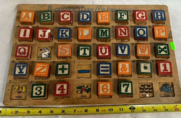 Vintage Learn the alphabet block set, missing 6- blocks - Metzger ...
