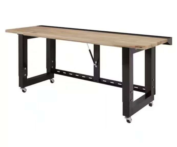 Husky Ready-To-Assemble 6 ft. Folding Adjustable Height Solid Wood Top ...