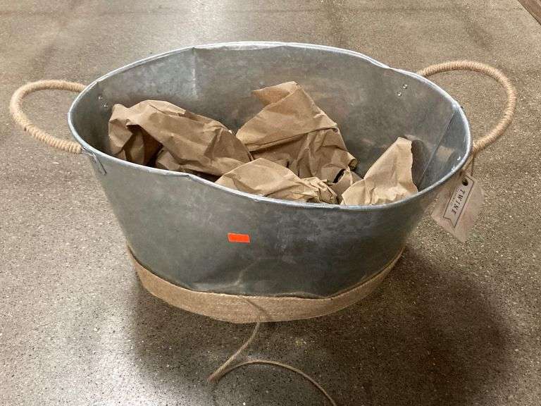 Twine Seaside Jute Rope Wrapped Farmhouse Galvanized Ice Metal Beverage ...