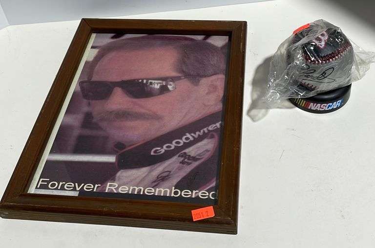 Dale Earnhardt framed memorial photo, Dale Earnhardt baseball with ...