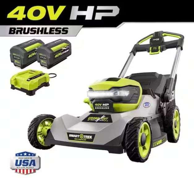 RYOBI 40V HP Brushless 21 in. Cordless Battery Walk Behind Dual-Blade Self-Propelled Mower with ...