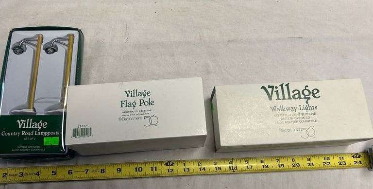 Dept 56 village country road lamp post, village flag pole, walkway ...