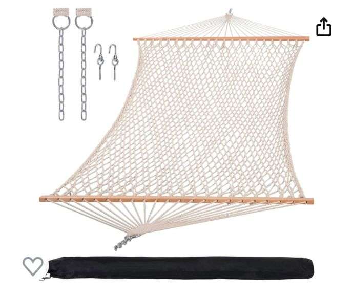 SUNCREAT Hammocks Traditional Rope Double Hammock with Hardwood ...