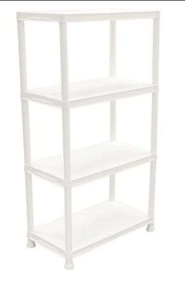 HDX 4-Shelf 15 in. D x 28 in. W x 52 in. H White Plastic Storage ...