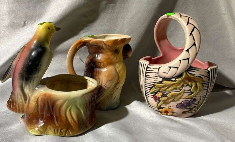 Vintage Pink Hull Pottery Basket Blossom Flite 1955 T2 Candy Dish Vase ...