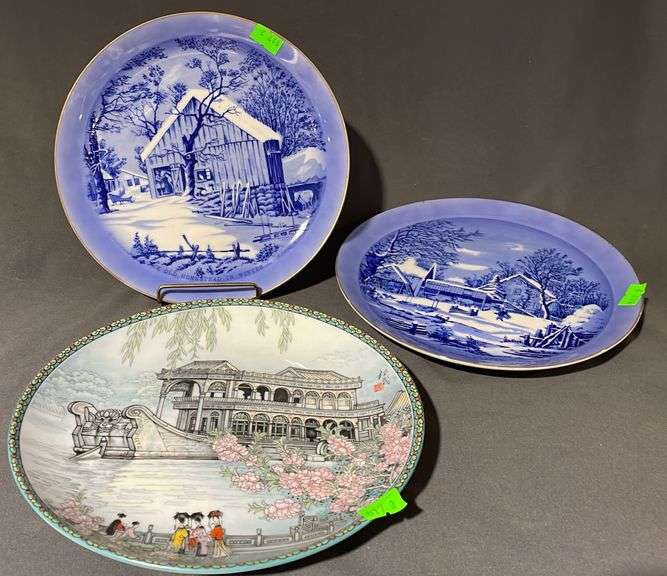 Blue farm scene plates 8 1/4”Dia. and plate with Imperial Jingdezjen ...