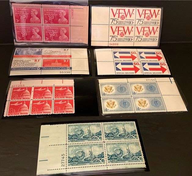 7 U.S. Postage Stamp Plate Blocks Including: Bicentennial Era, 1864-65 ...