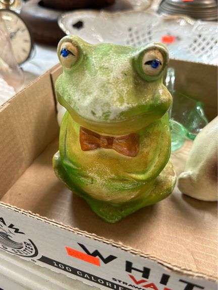 Perfume bottle, 2 candlestick holders, animal figurines and banks, misc ...