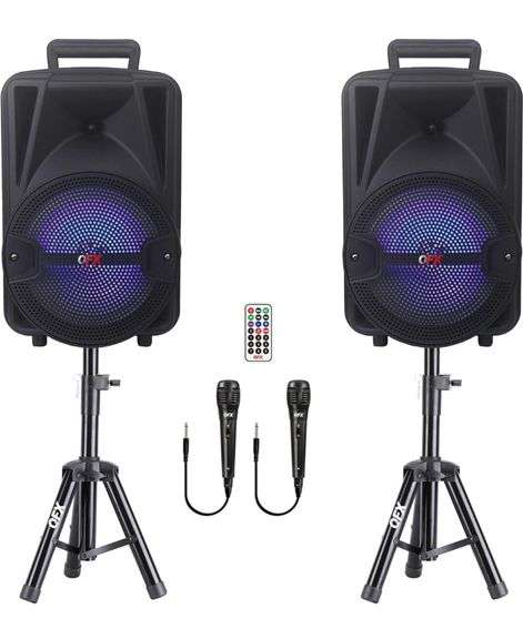 QFX Rechargeable Portable Bluetooth Stereo PA System with 8 Inch Woofer ...