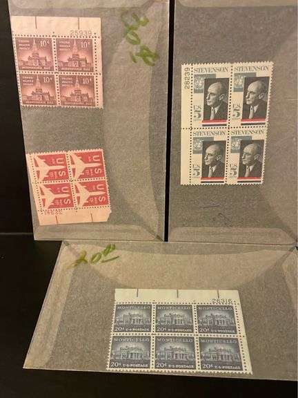 14 - U.S. Postage Stamp Plate Blocks Including Benjamin Franklin 1 Cent ...